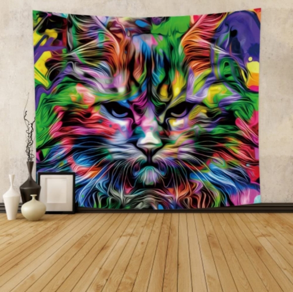 Wall Decor | Xl Psychedelic Tabby Cat Wall Tapestry Rainbow Art Kitty ...